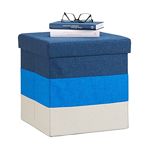 Relaxdays Padded Storage Ottoman, Colourful, Striped Seat, Folding ...