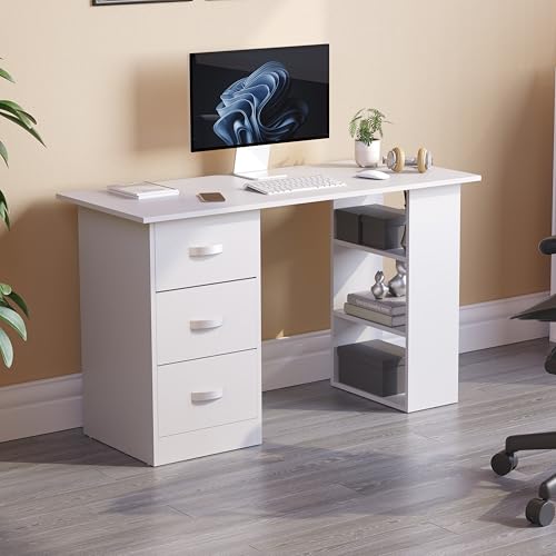 Vida Designs Mason Computer Desk with Shelves and 3 Drawers, Home ...