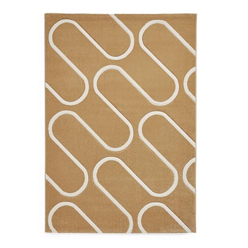 Think Rugs Catherine Lansfield Linear Curve Modern Geometric Rug, Ochre ...