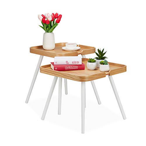 Relaxdays Side Table Set Of 2, Square, Wood, Nightstand, Sofa End ...