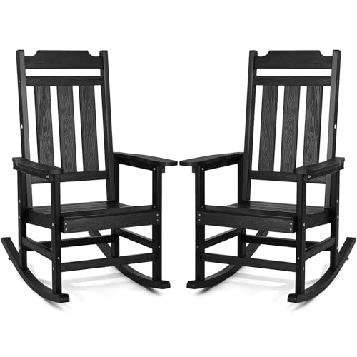 VEVOR 2 Pcs Porch Rocker, HIPS Outdoor Rocking Chair, High Back Patio ...
