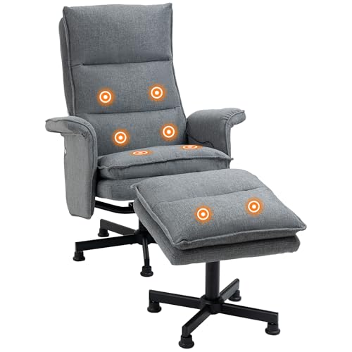 HOMCOM Swivel Recliner Chair and Footstool, Upholstered Massage ...