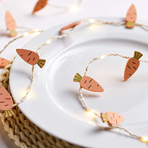 Lights4fun Easter Wooden Carrot Battery Operated Micro LED Indoor Silver Wire String Fairy ...