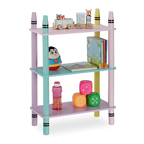Relaxdays Children's Shelf, 3 Shelves, MDF & Wood, H x W x D: 69.5 x 48 ...