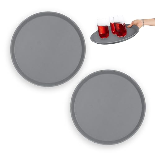 Relaxdays Serving Tray Set of 2 Non-Slip Surface 35 cm Round Waiter's ...