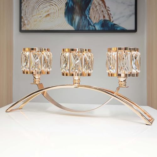 3 Arms Crystal Bowl Tealight Candelabra Votive Candle Stand ...
