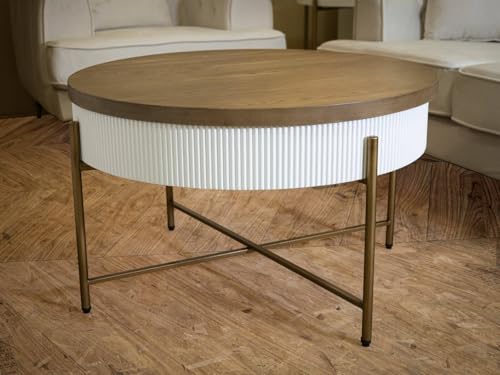 Dmora - Coffee table Bormio, Low coffee table, Magazine rack for sofa, Living room shelf, White ...
