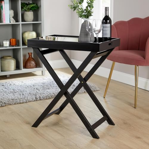Home Source Butlers Side Table, Portable Wooden Food Drink Serving Tray ...
