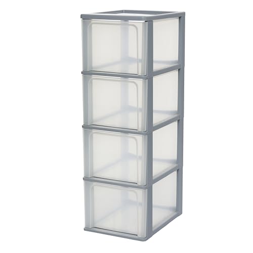 Iris Ohyama Plastic Storage Drawers Unit, 4 Deep Drawers, Grey, Easy ...