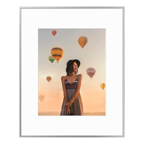 Frametory, 16x20 Aluminum Picture Frame - 16x20 Silver Frame with Ivory ...