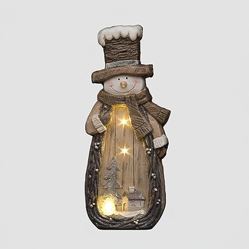 SHATCHI 46cm Snowman with Village Scene Figurine Wood Effect Christmas ...