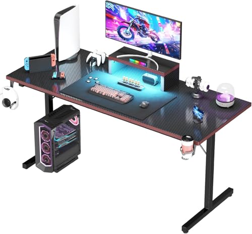 Devoko 160×60cm Gaming Desk With LED,Gaming Desks With Monitor Stand, Carbon Fibre Coating T ...