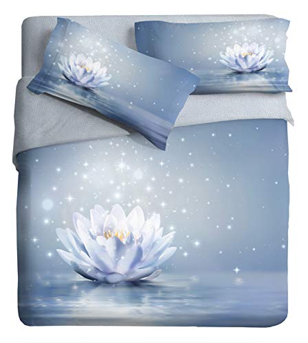 Ipersan Set Fine Art 2 Squares Lotus Flowers Design, Cotton, Azure ...
