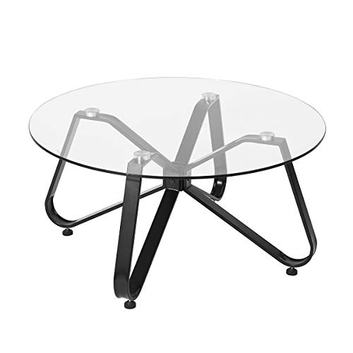 FurnitureR Round coffee table with metal frame, glass table ...
