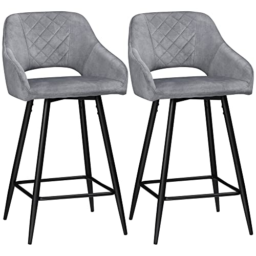 HOMCOM Bar Stools Set of 2, Velvet-Touch Fabric Counter Height Bar ...