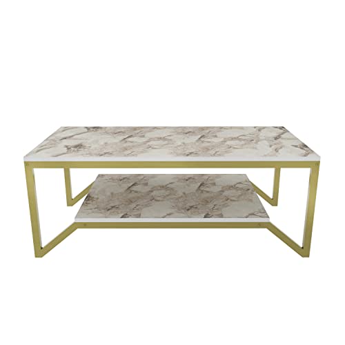 DECOROTIKA - Flora Marble Pattern Coffee Table – Industrial Gold Metal ...