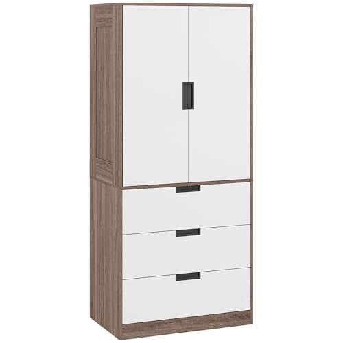 HOMCOM 3 Drawer 2 Door Wardrobe, Modern Clothes Storage Cupboard Unit ...