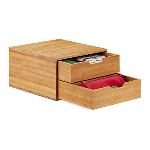 Relaxdays Bamboo Drawer Box, Desk Organiser, Natural Look, Office ...