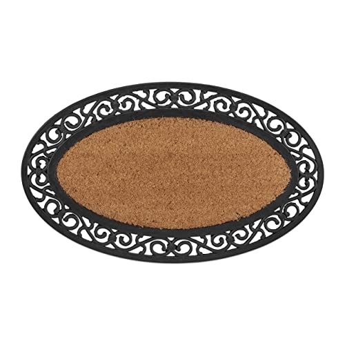 Relaxdays Oval Rubber Doormat with Frame, 45 x 75 cm, Door Mat Inside ...