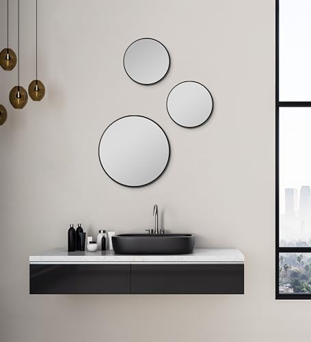 Talos Picasso Black 25 cm Round Wall Mirror with Aluminium Frame for ...