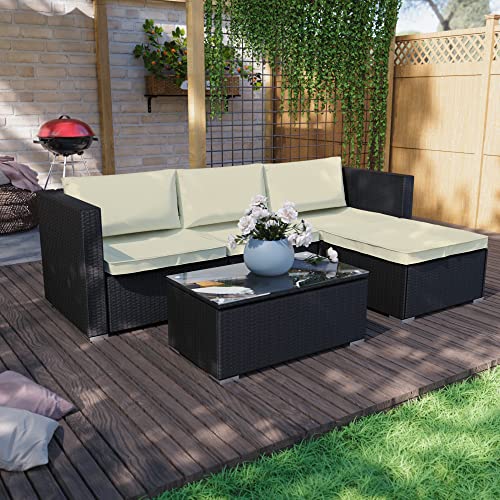 Garden Vida Hampton 4 Seater Corner Rattan Set, Outdoor Garden ...