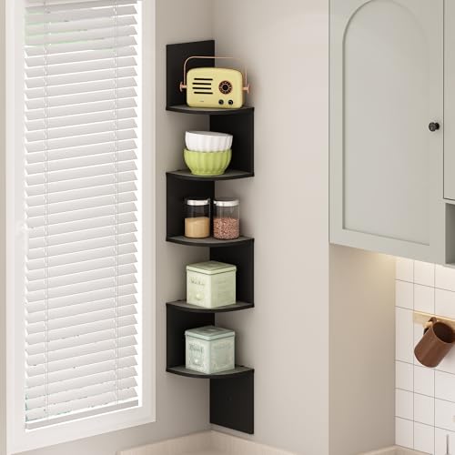 Furinno ROSSI 5-Tier Floating Corner Shelf for Wall, Corner Zigzag ...