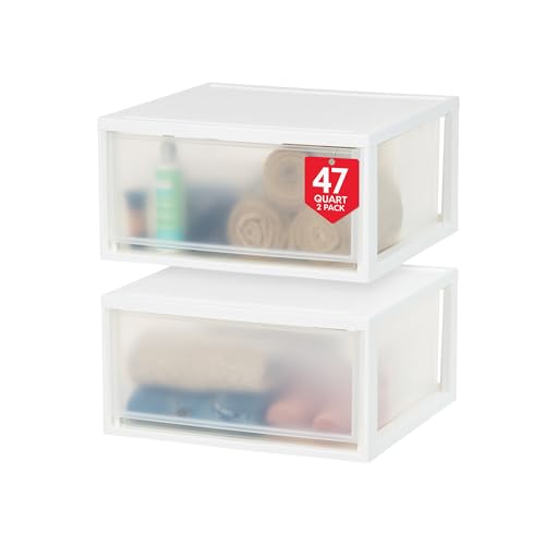 IRIS USA 47 Qt. Plastic Drawer Storage Organizer Stacking Drawers, 2 ...