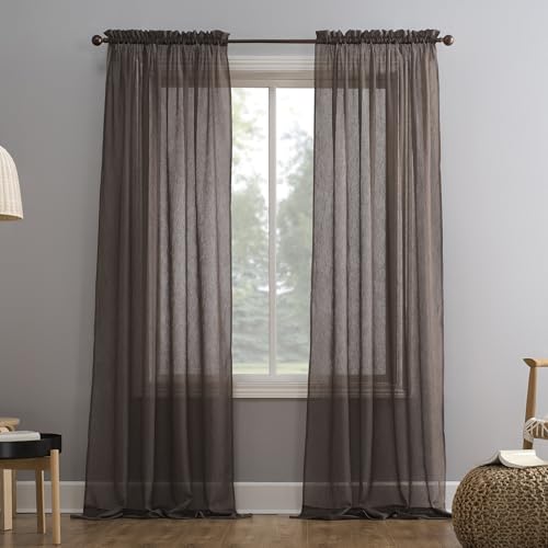 "No. 918 Erica Crushed Sheer Voile Rod Pocket Curtain Panel, 51"" x 63"", Cocoa Brown" by Amazon ...