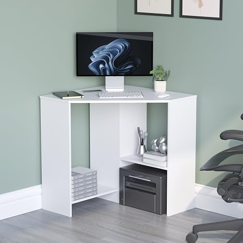 Vida Designs Hetton Corner Computer Desk with Shelves, Home Office PC ...