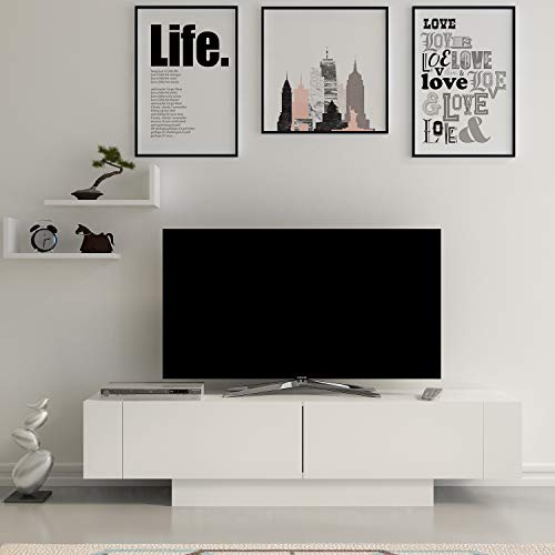 DECOROTIKA - Ekol 150 cm Wide Modern White TV Cabinet TV Unit with Wall ...