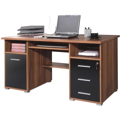 Germania Desk,145 x 75 x 70 cm, Walnut/black by Amazon | ufurnish.com