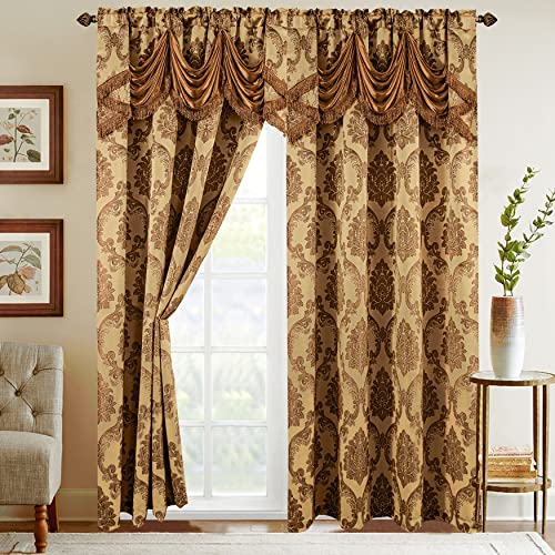 Elegant Comfort Jacquard Look Curtain Panel Set with Attached Waterfall ...