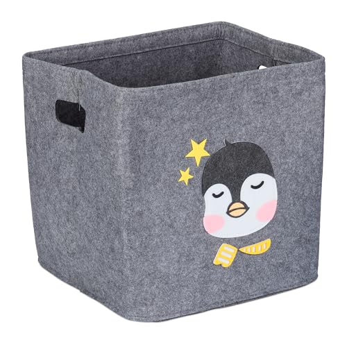 Relaxdays Storage Box for Kids, Penguin Design, Toy Basket Made of Felt ...