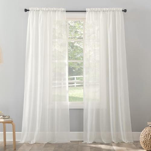 "No. 918 Erica Crushed Sheer Voile Rod Pocket Curtain Panel, 51"" x 108"", Eggshell Off-White ...