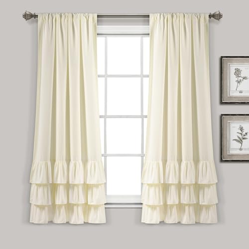 "Lush Decor Allison Ruffle Window Curtain Panel Pair, 63"" L x 40"" W ...
