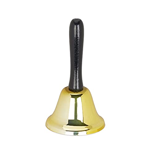Relaxdays Loud Table & Hand Bell, Office Desk Call Bell with Wooden ...