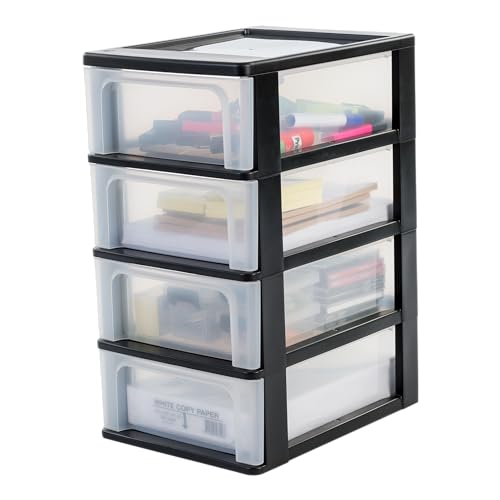 Iris Ohyama Plastic Storage Drawers Unit, 4 Deep Drawers, Black, Easy ...