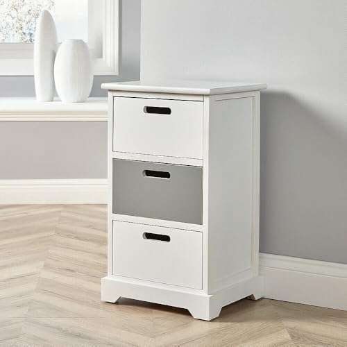 Home Source Chest Bedside Table, Wooden Home Storage Organiser, White ...