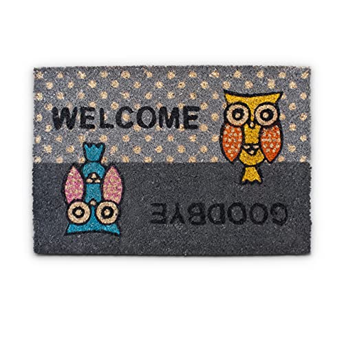 "Relaxdays Coconut Fibre OWL Doormat ""Welcome - Goodbye"" 40 x 60 cm ...