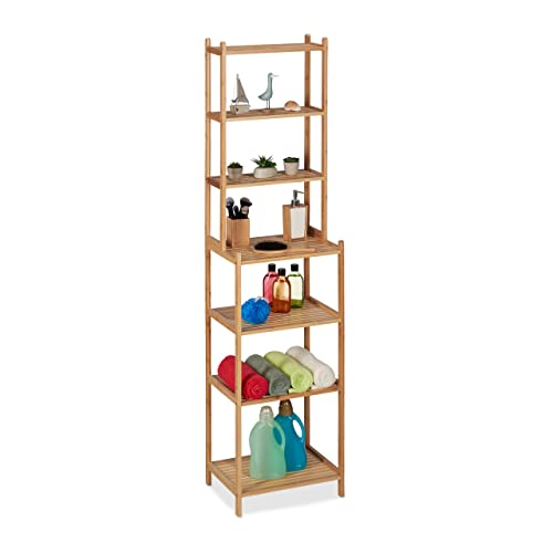 Relaxdays Bathroom Shelf, HxWxD 180 x 44 x 33 cm, 7 Shelves, Standing ...