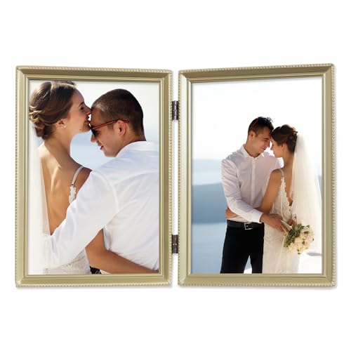 Lawrence Frames Antique Brass 5x7 Hinged Double Picture Frame - Bead ...