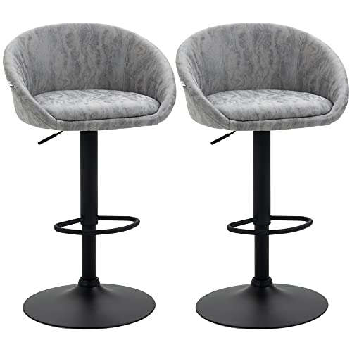 HOMCOM Modern Bar Stools Set of 2, Height Adjustable Swivel Barstools ...