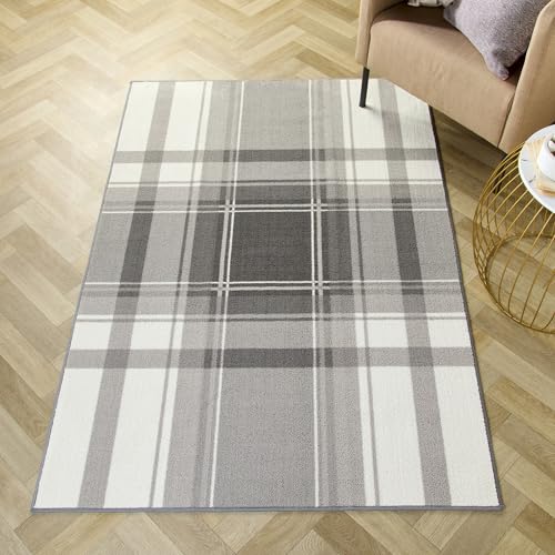 Fusion - Slate Grey Checkered Rug (180 x 120cm) - Low Pile Rug ...