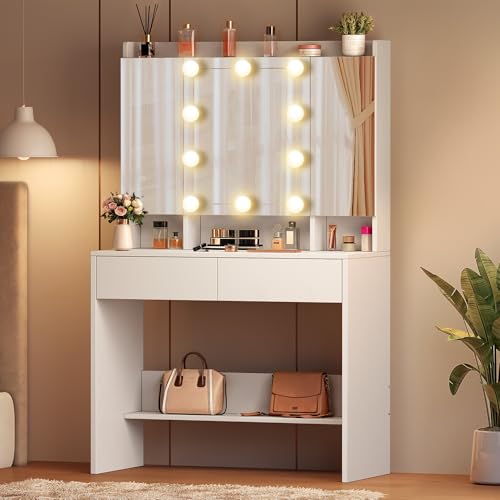 YITAHOME White Dressing Table, Dressing Tables with Lights and Mirror ...