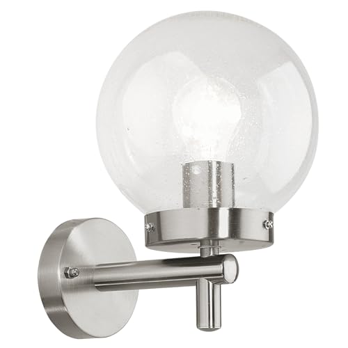 EGLO 87106 Stainless Steel Outdoor Wall Light with Bubbled Globe Glass ...