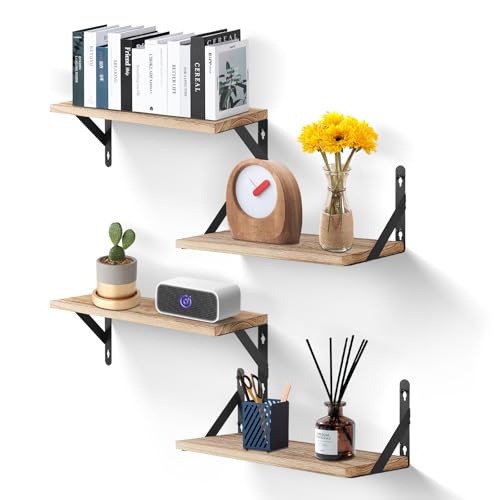 Uten Floating Shelves Set of 4 Wall Mounted Shelf, Light Brown Solid ...