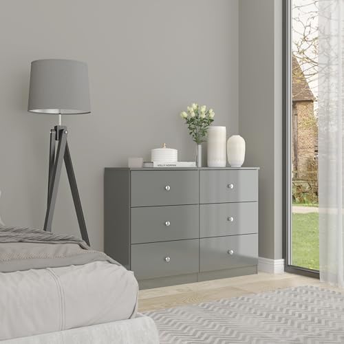 Seconique Denver 6 Drawer Chest in Grey Gloss by Amazon | uFurnish.com