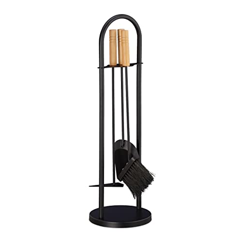 Relaxdays Modern Fireplace Set, 4-Piece Companion Tool Kit, Shovel ...