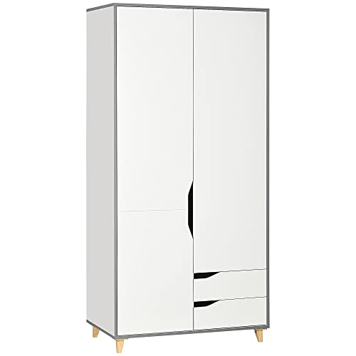 HOMCOM 2 Door Wardrobe with 2 Drawers, Storage Cupboard with Clothes ...