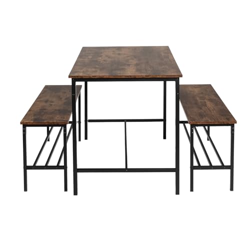 FurnitureR Ractangular Dining Table with 2 Benches, 3 Piece Set ...